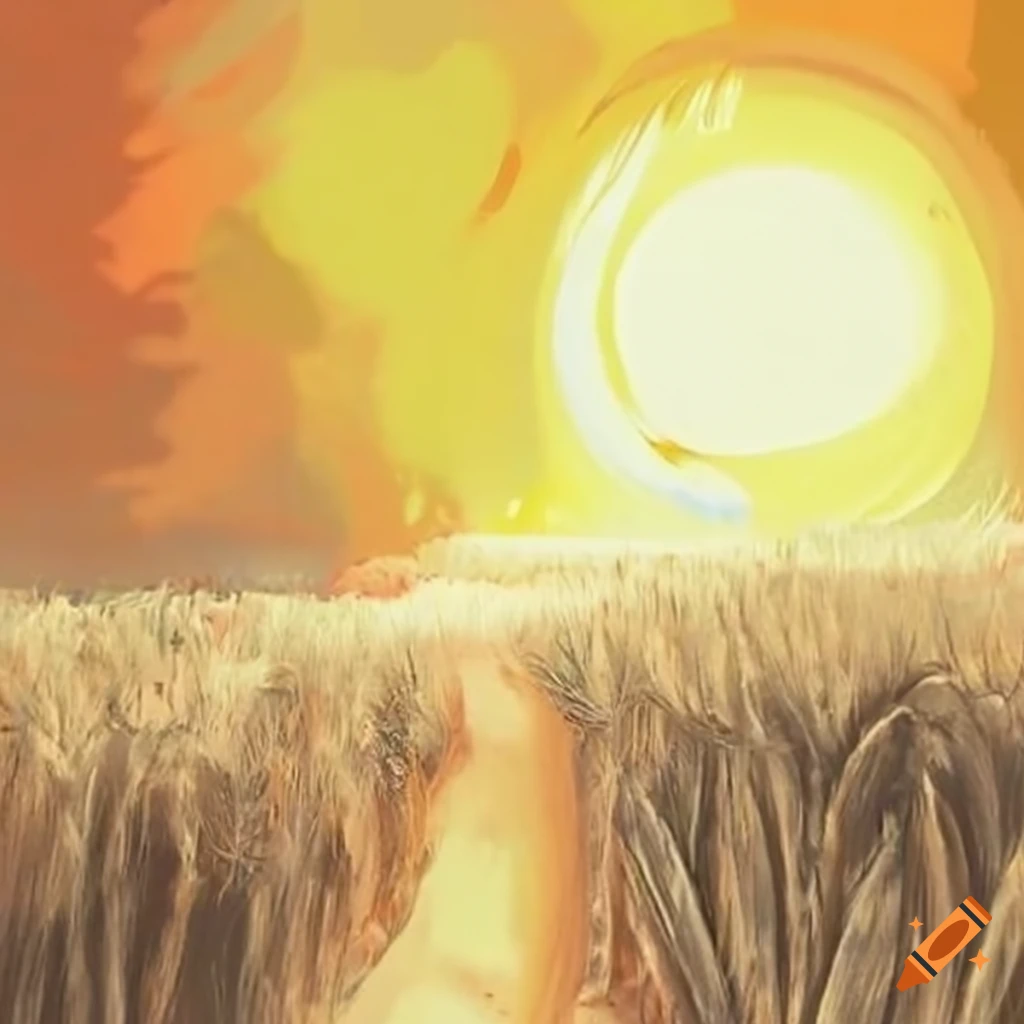 Path between ears of grain with rising sun on Craiyon