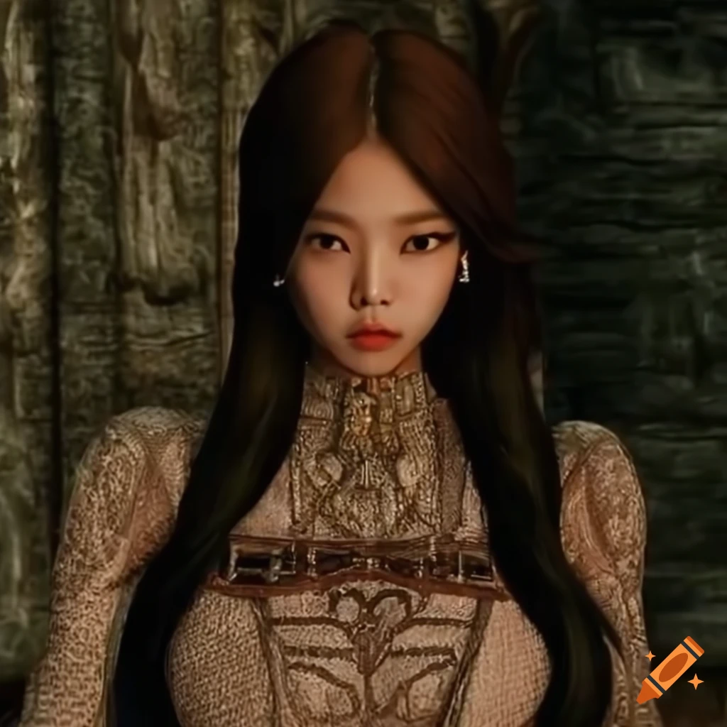 Blackpink's Jennie character in Skyrim video game on Craiyon