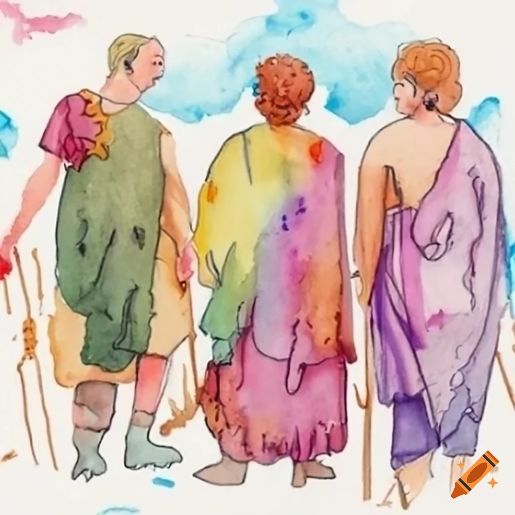 Roman people gazing at the sky in a monochrome marker sketch on Craiyon