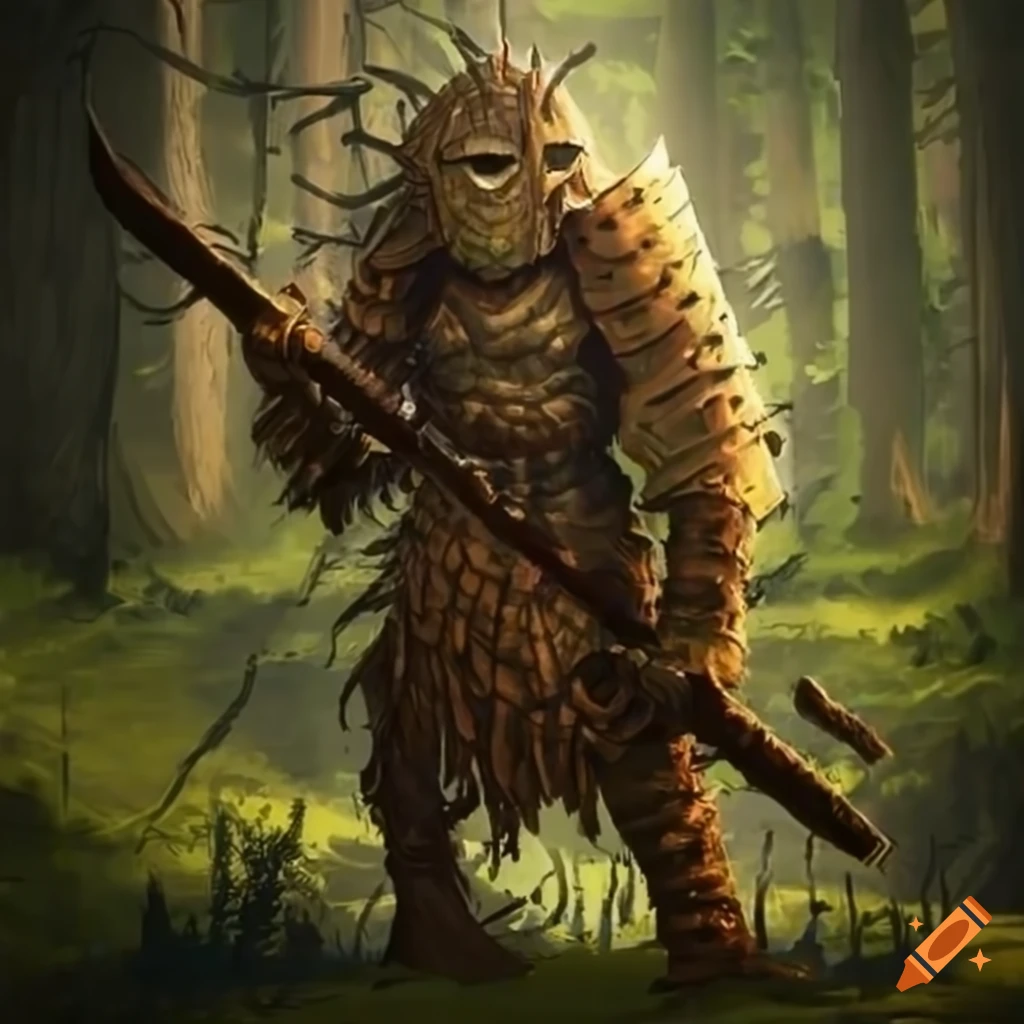 Brave shrub warrior in wooden armor on Craiyon