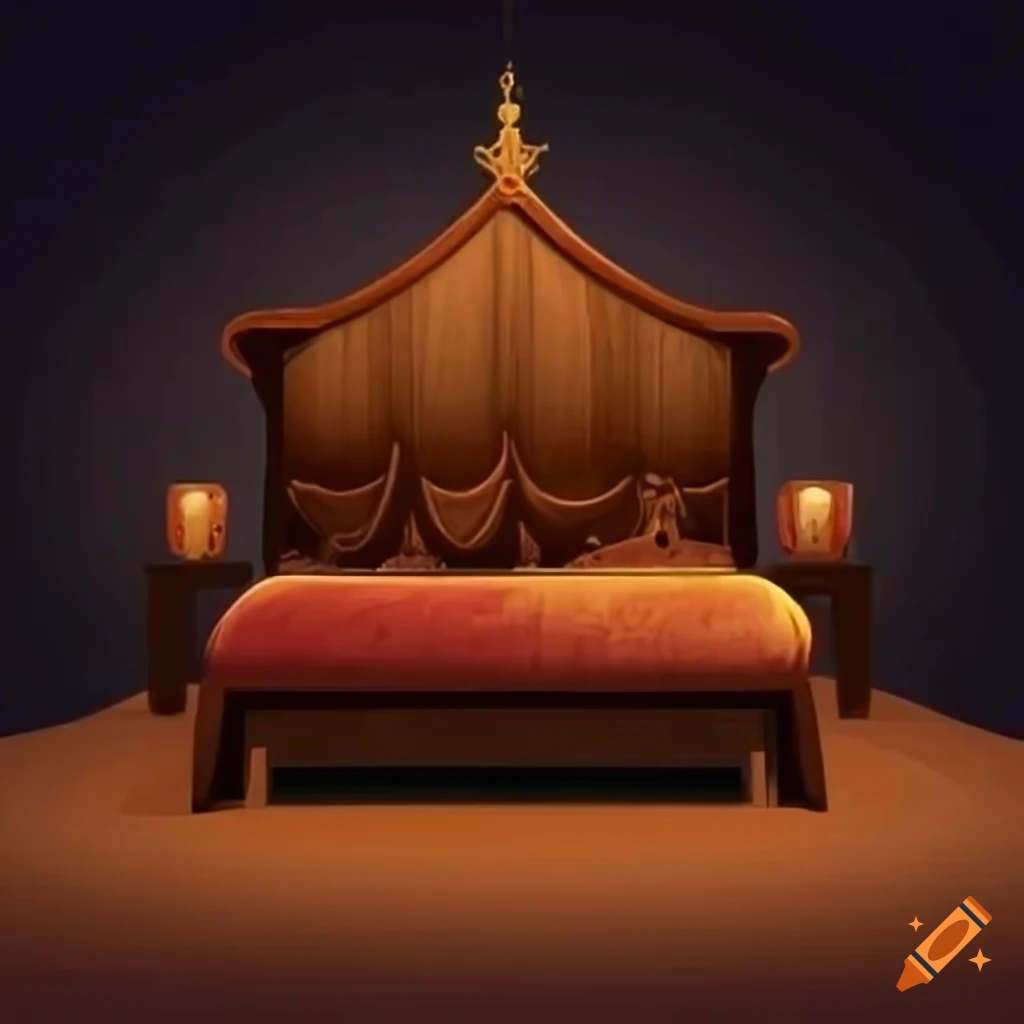 Cartoon medieval bedroom with kingly bed on Craiyon