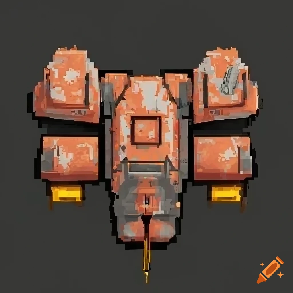 Top-down view of a detailed rusty spaceship game sprite on Craiyon