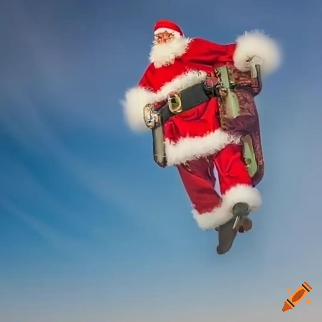 Santa claus flying with a jetpack on Craiyon