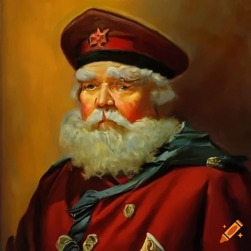 Oil painting portrait of russian santa claus in soviet uniform on Craiyon