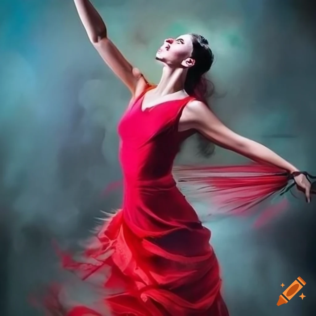 Breathtakingly beautiful dancer twirling in a red summer dress on Craiyon
