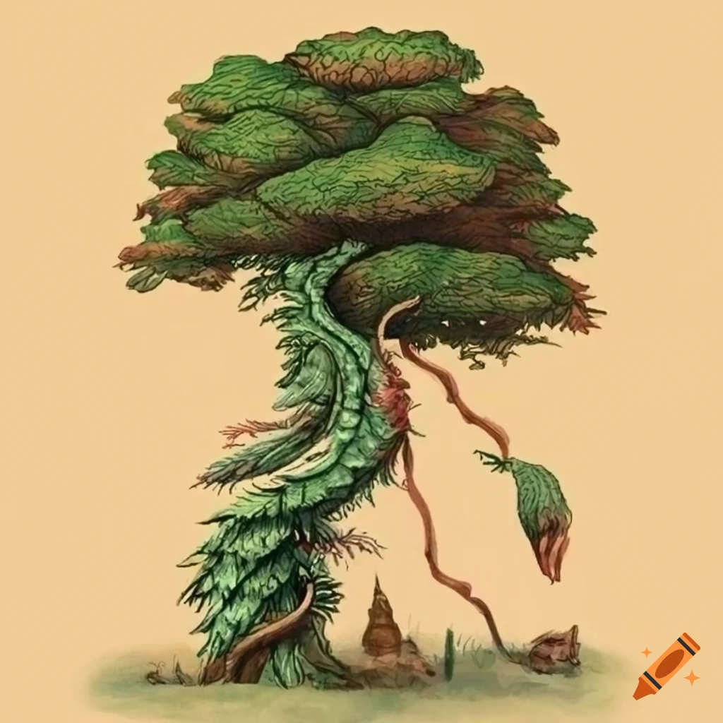 Vintage botanical art of DND dragon cedar tree on Craiyon