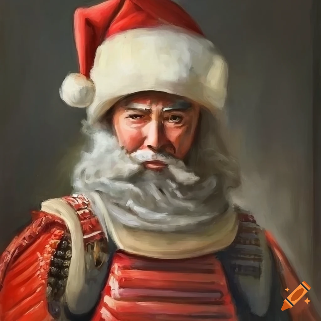 Japanese santa claus in samurai armor oil painting portrait on Craiyon