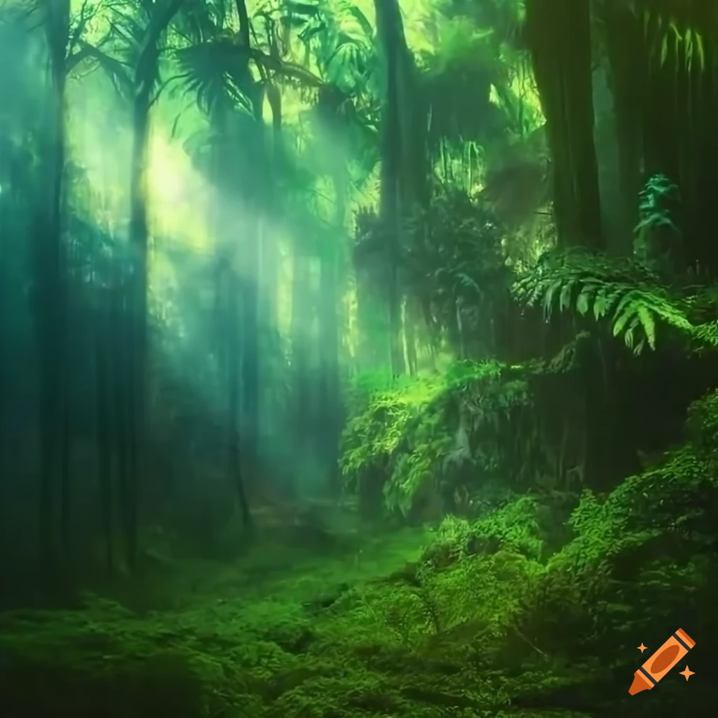 Beautiful rainforest scenery with morning sunlight shining on lush ...