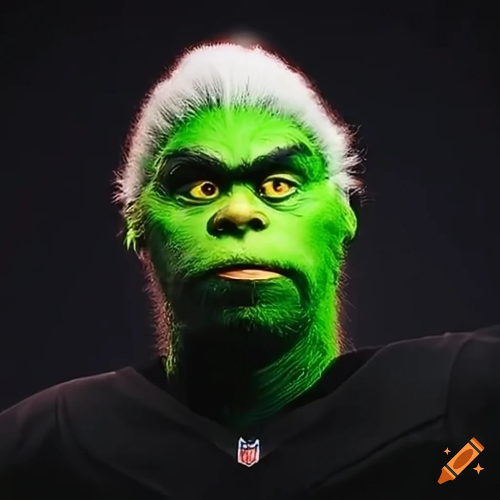 The grinch wearing an oakland raiders jersey on Craiyon