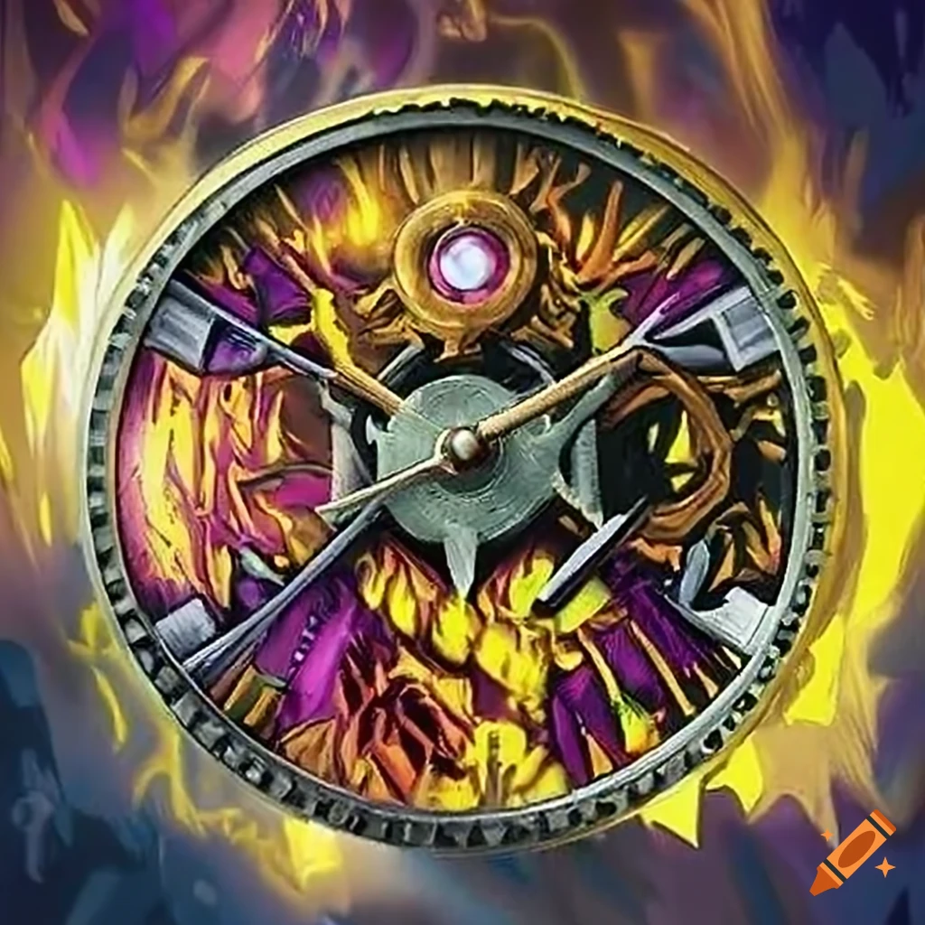 Yellow clock monster with thunderbolts from yugioh on Craiyon
