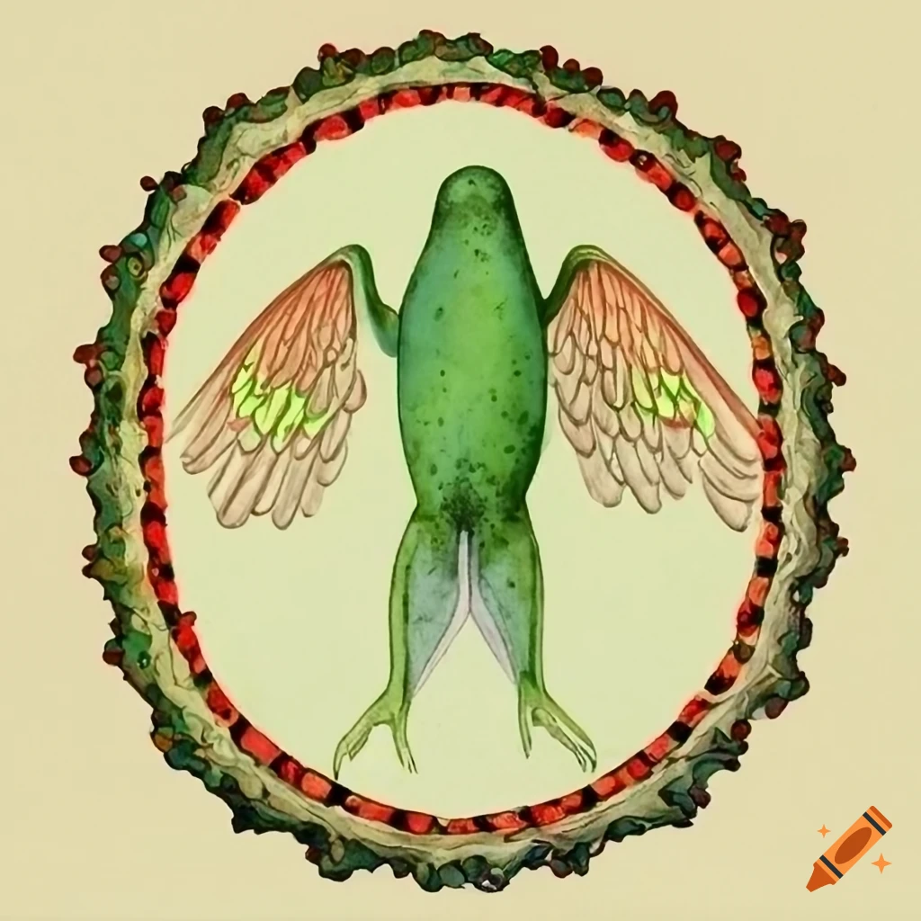Colorful illustration of a winged frog in kay nielsen style on Craiyon