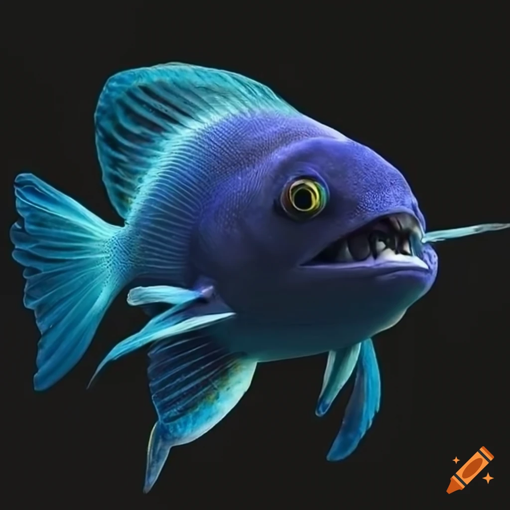 Angry blue fish on Craiyon