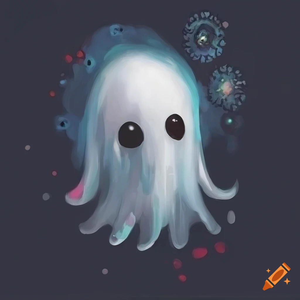 Moody oil painting of a cute white ghost on black background on Craiyon