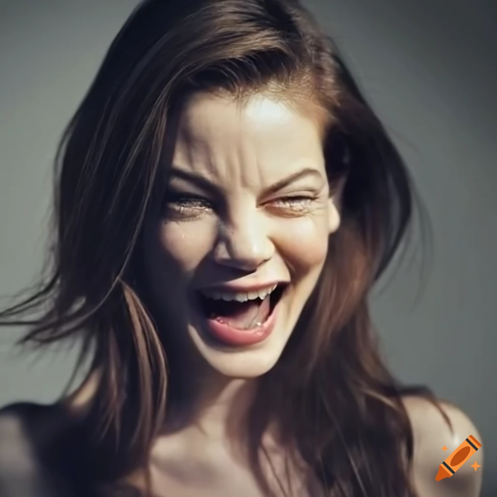 Surprised and happy expression of a young female in a close-up shot on ...