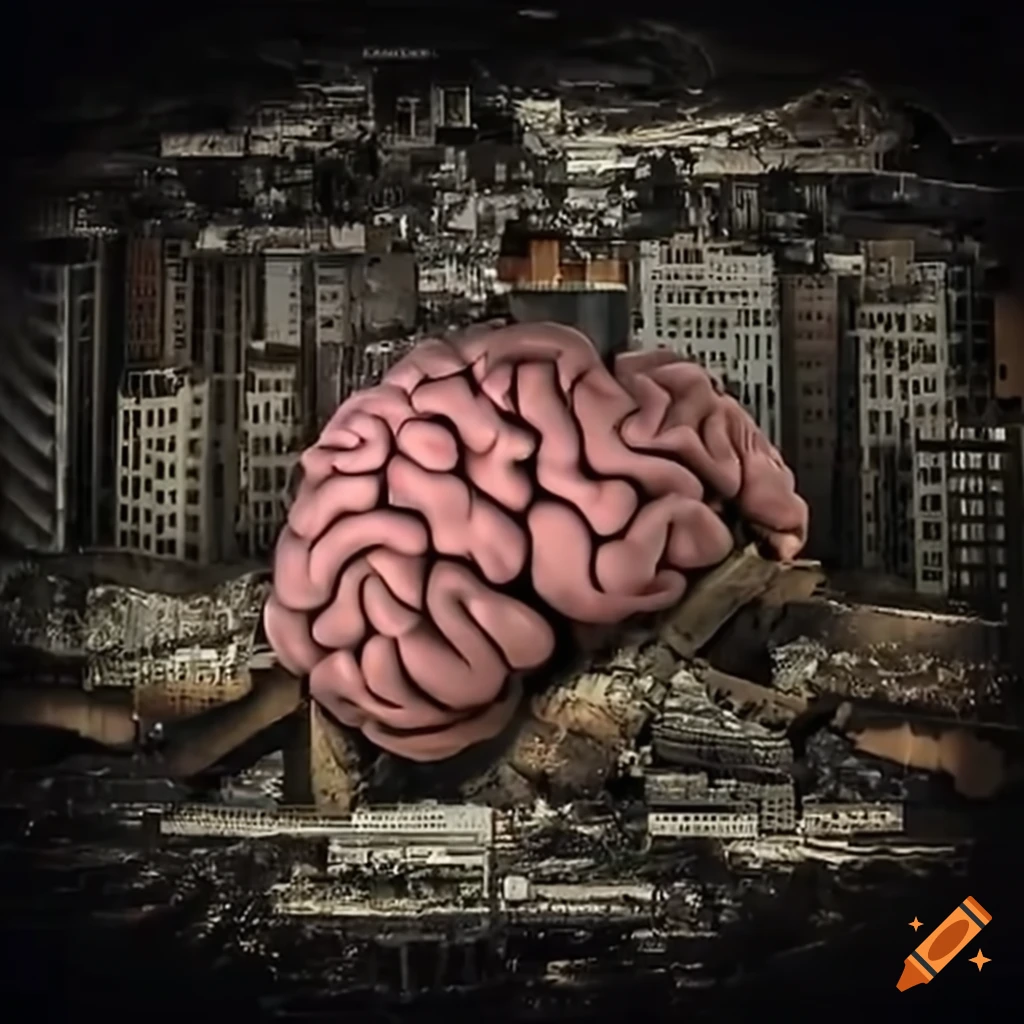 Collapsed city with a giant brain on Craiyon