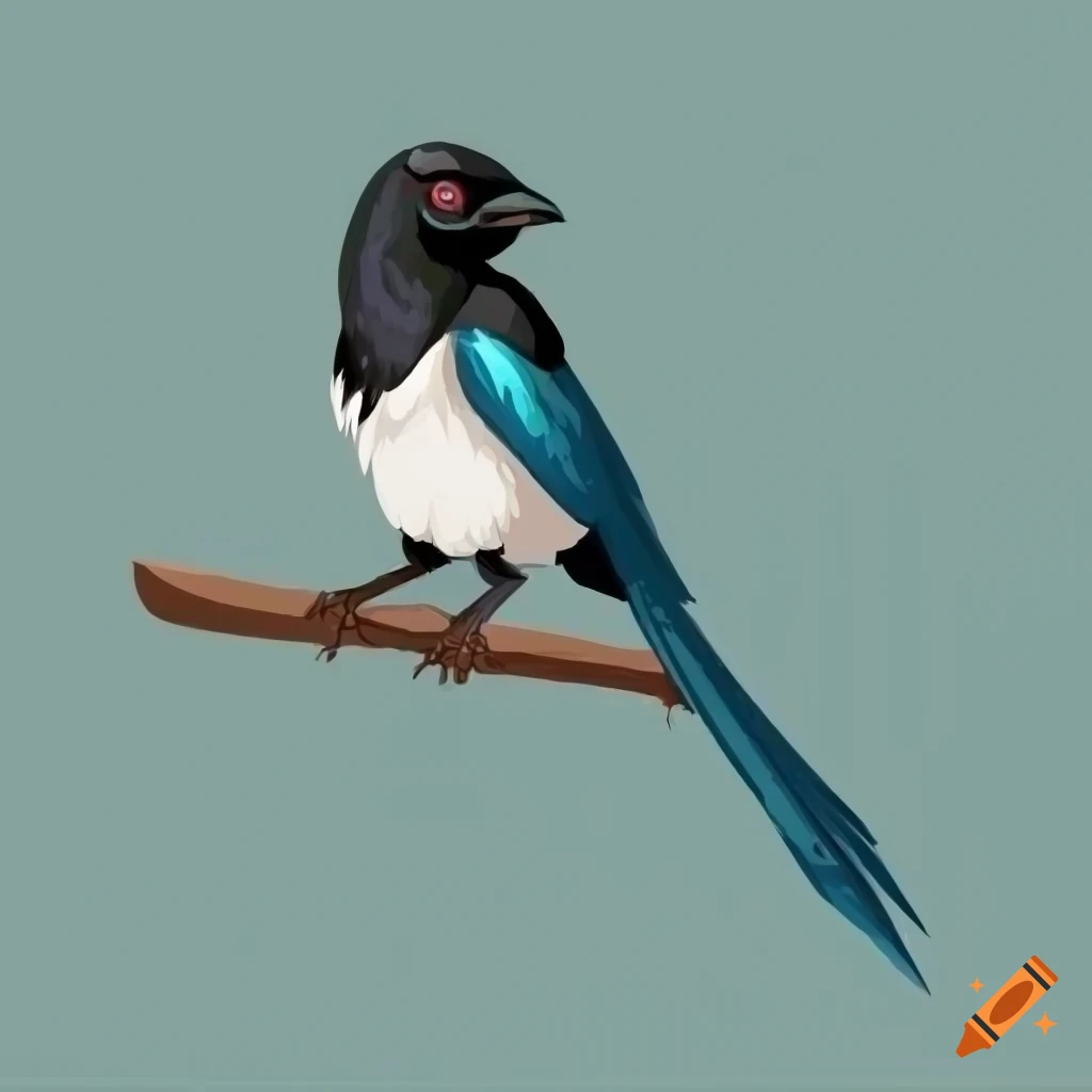 Magpie sitting on a branch icon in soft style for 2d computer game on ...