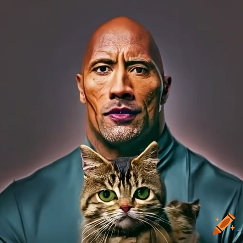 Dwayne johnson posing with a cat on Craiyon