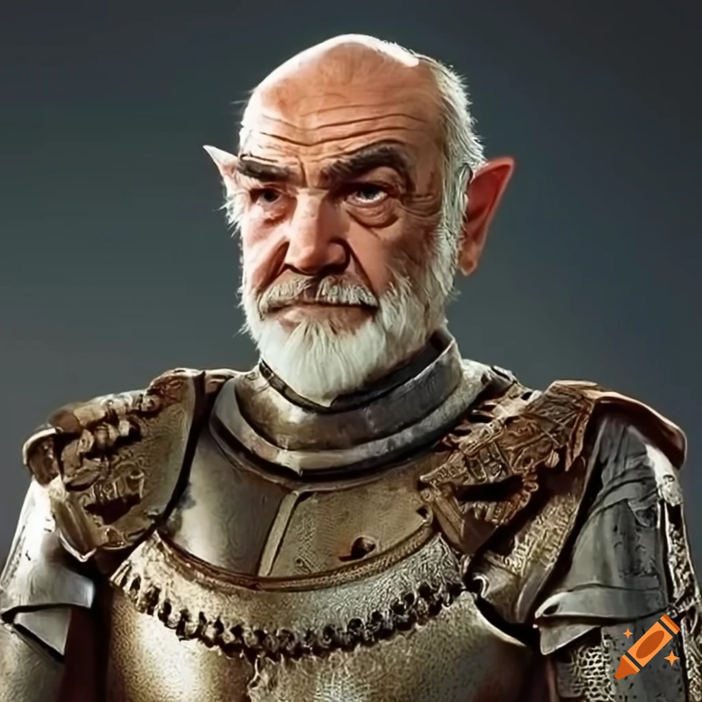 Elderly half-elf professor in plate armor, portrayed by sean connery on ...