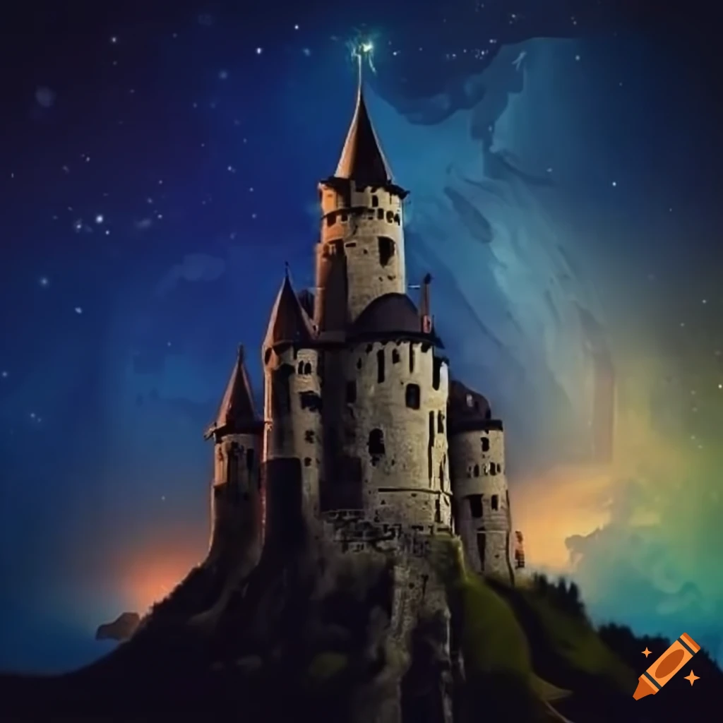 Medieval castle in a starry night setting on Craiyon