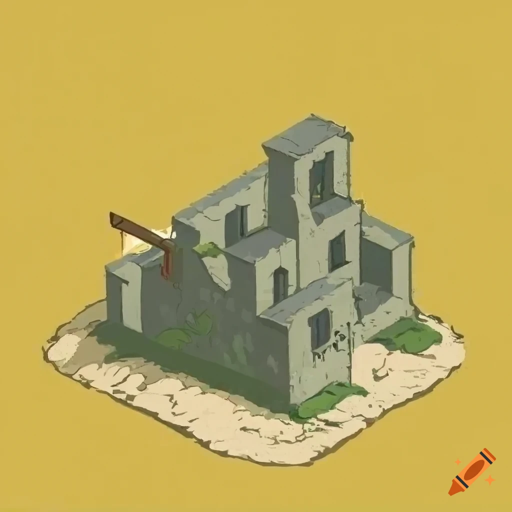 Illustration of ruined building in Edmund Dulac style with isometric ...