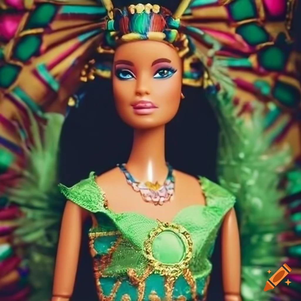Barbie doll in aztec-inspired green outfit on Craiyon