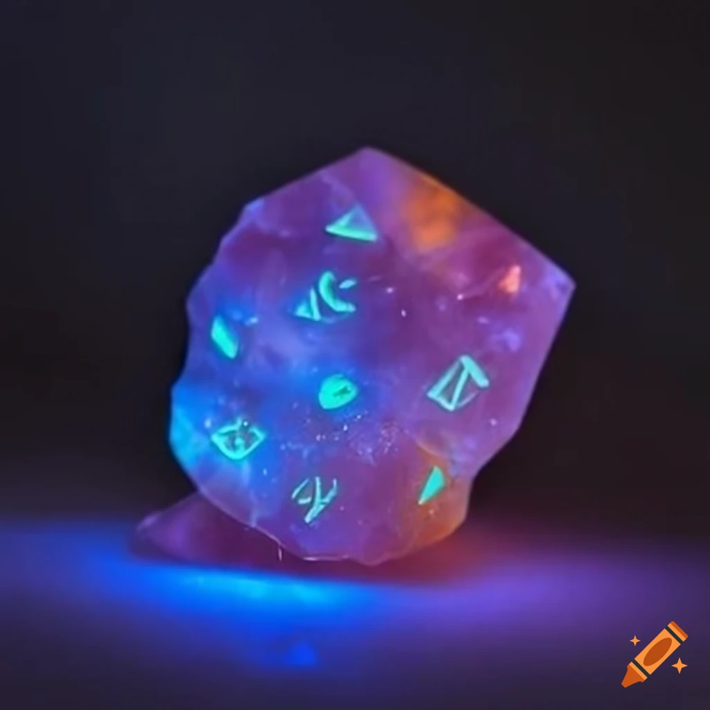 Magical space crystal with glowing runes carved into raw crystal on Craiyon