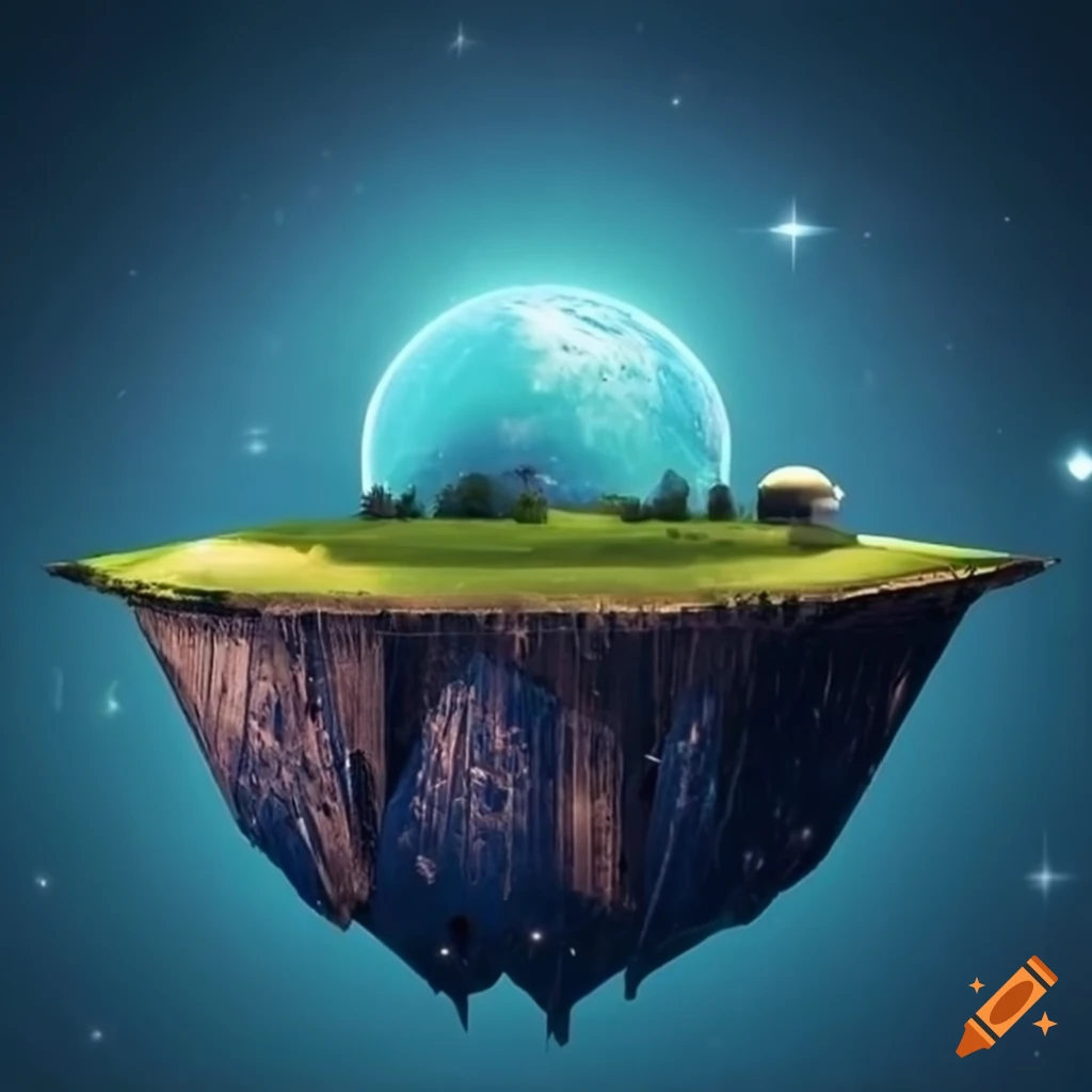 Floating island with observatory amidst stars and space on Craiyon