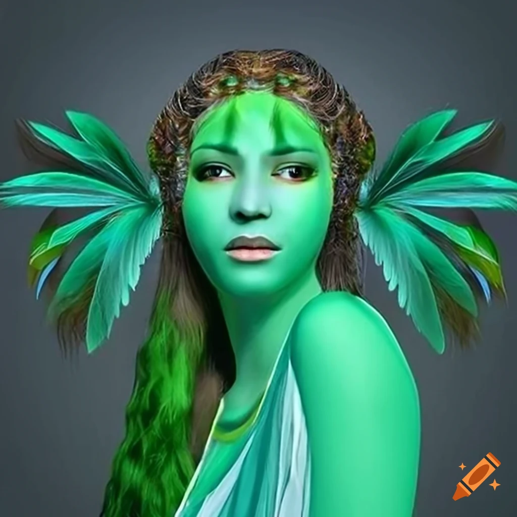 Green hair, goddess(a woman who is adored, especially for her beauty ...