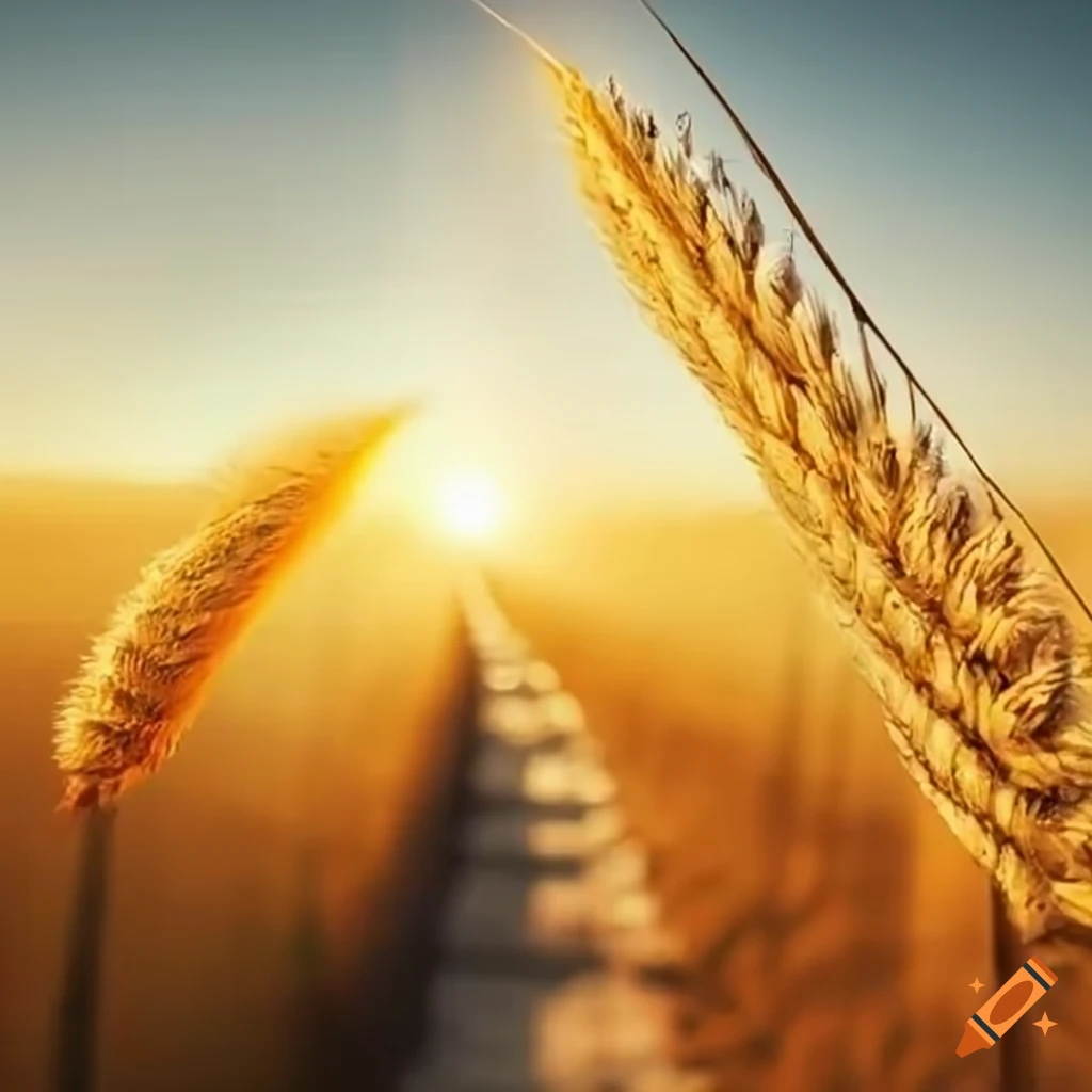 Path through ears of grain under the rising sun on Craiyon