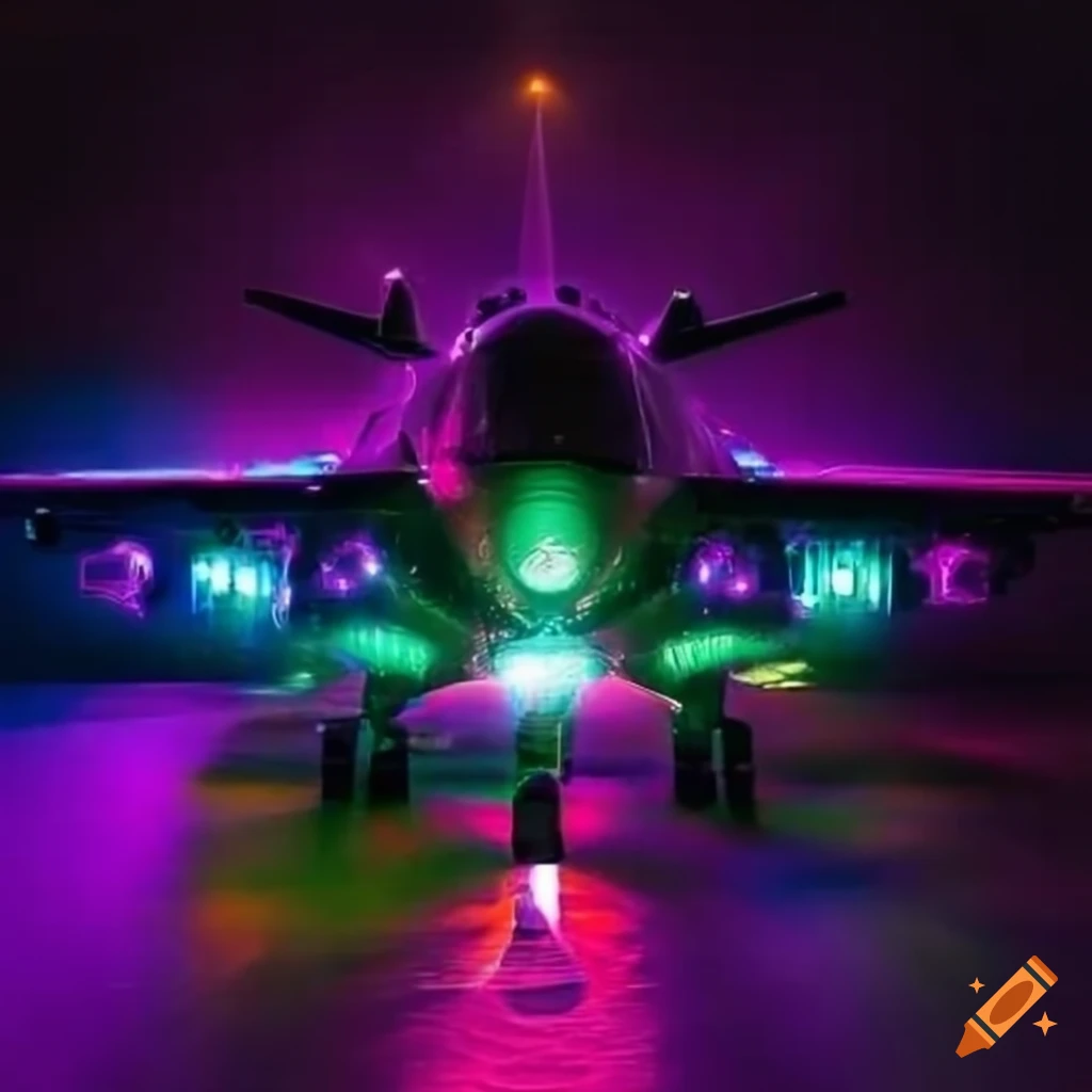 Aircraft rave party with LED lights and techno music on Craiyon