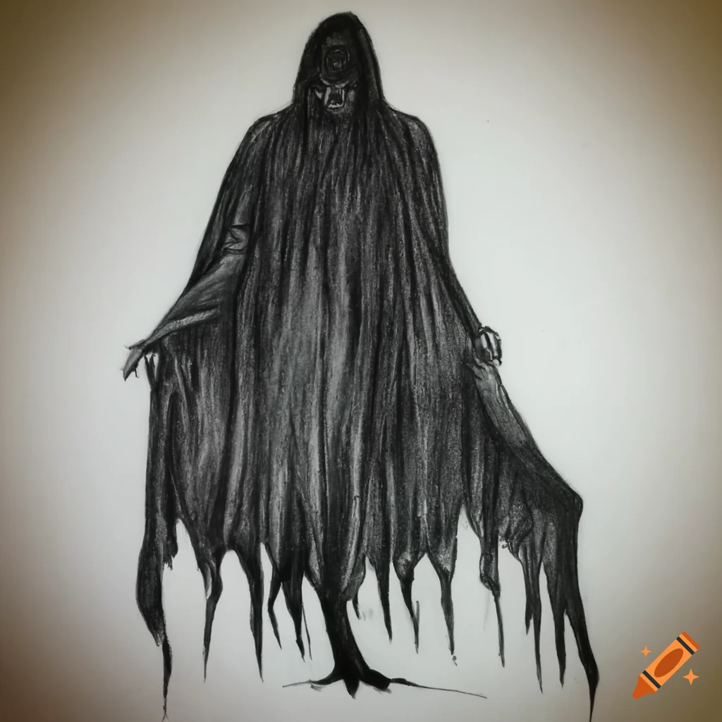 Pencil drawing of a dementor in witch attire on Craiyon
