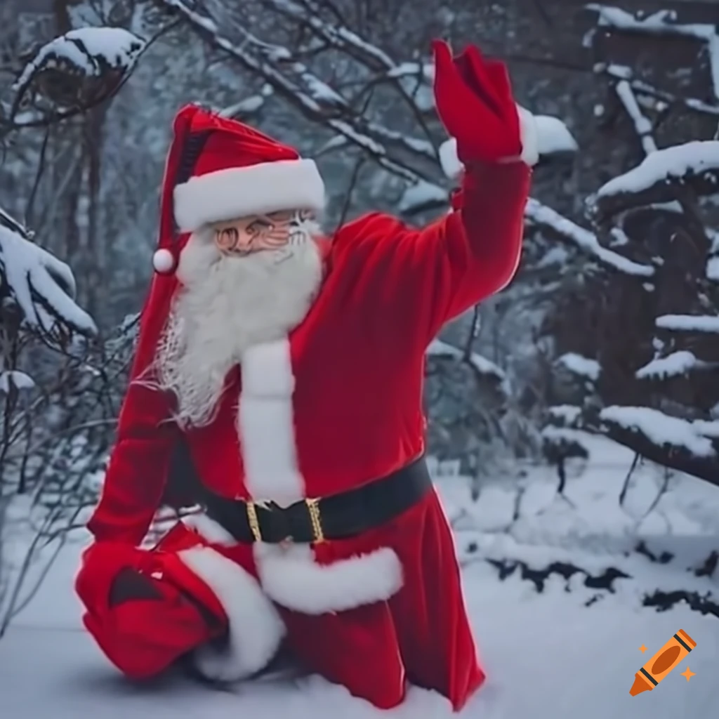 Santa delivering presents in the snowy night on Craiyon