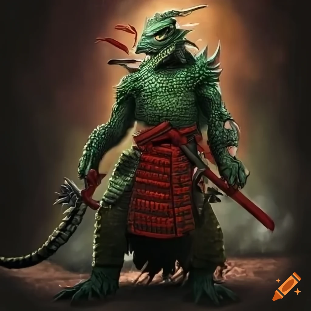 Lizardfolk samurai illustration on Craiyon