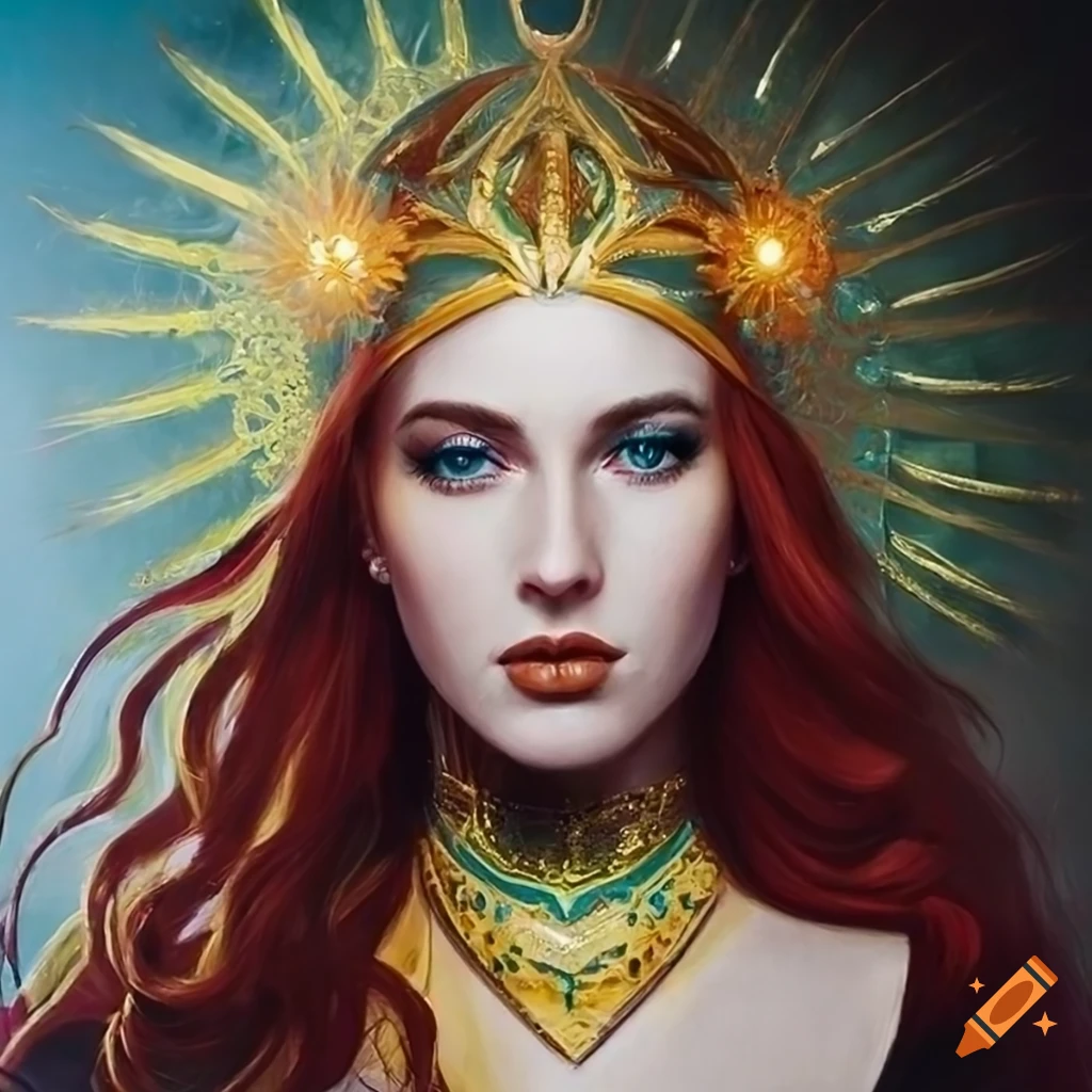 Portrait of an exotic high fashion young female in the style of Virgin ...