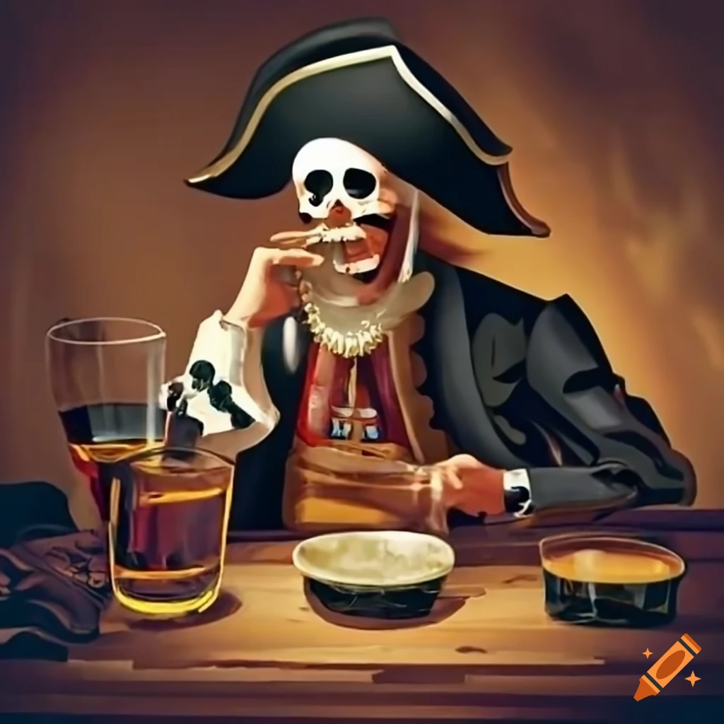 Pirate enjoying a drink on a ship on Craiyon