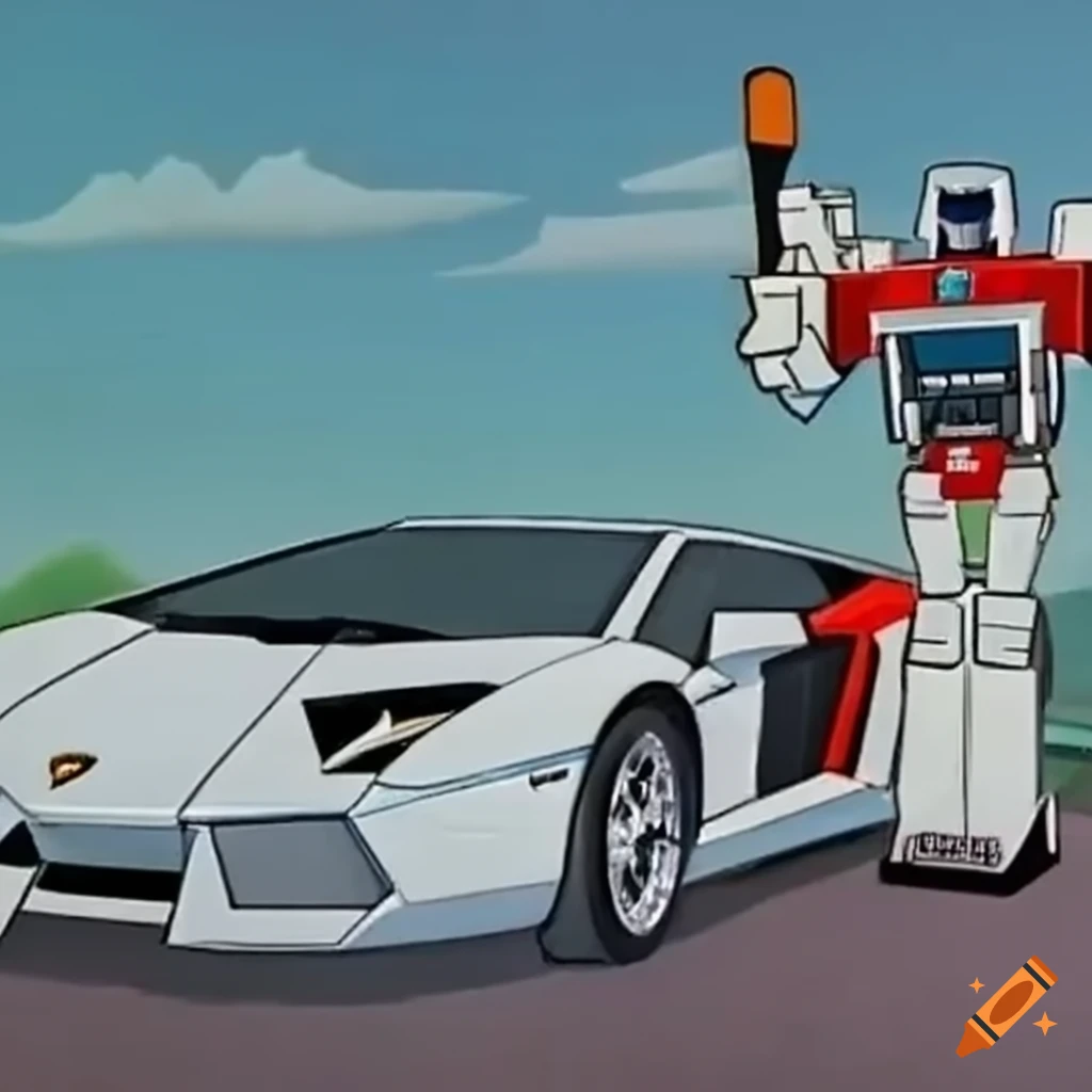 Robot transforming into a white lamborghini aventador in 1984 ...