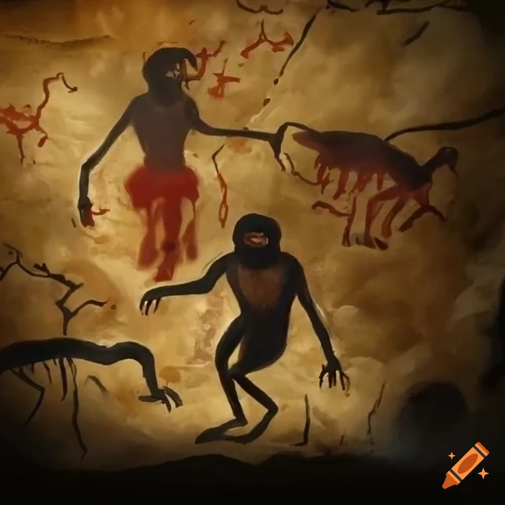 Caveman painting of an alien in a cave on Craiyon