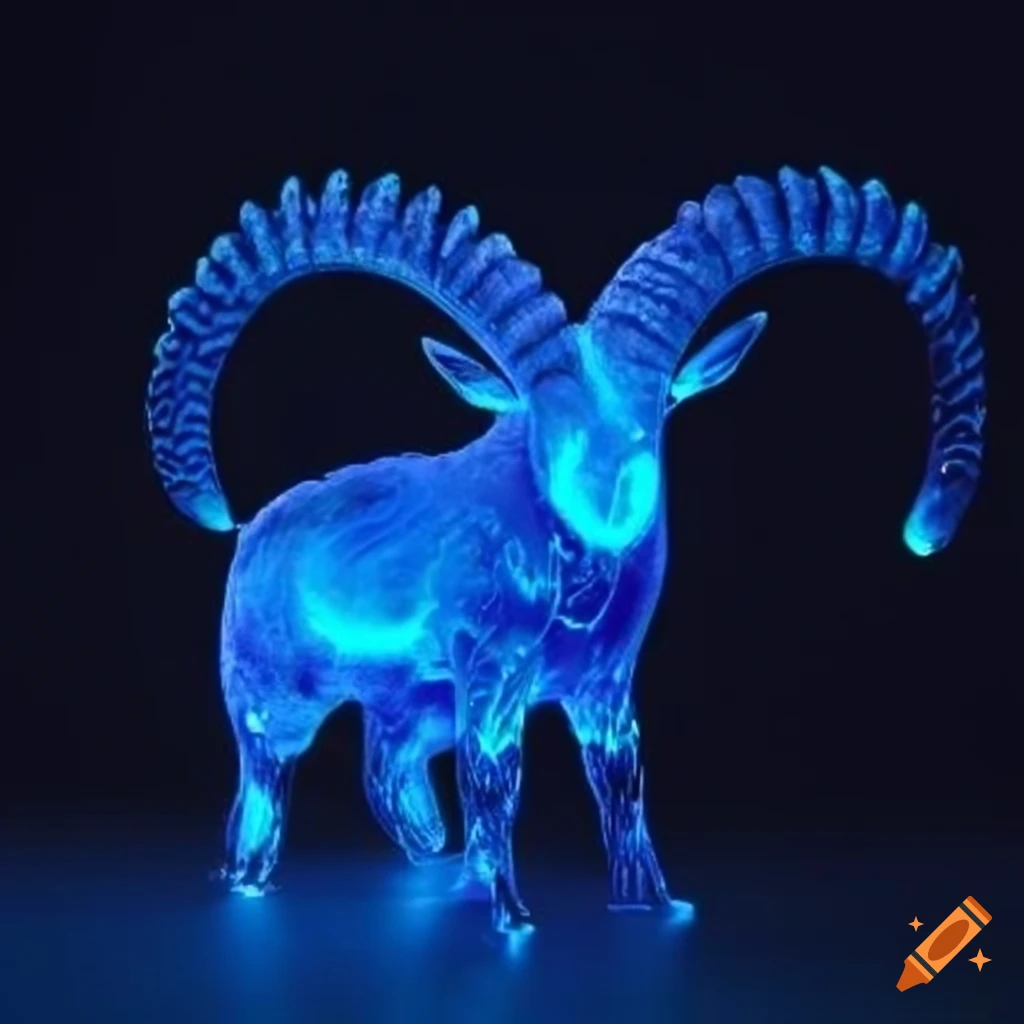 Translucent blue glowing ibex on Craiyon
