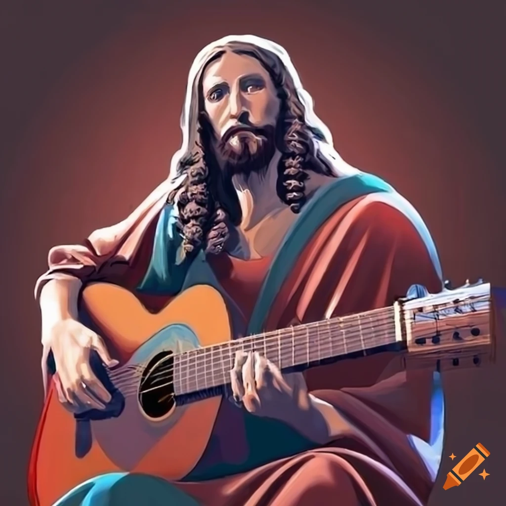 Jesus playing guitar on Craiyon