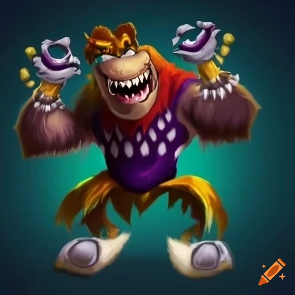 Reimagined rayman as a fierce beast with claws and groomed fur on Craiyon
