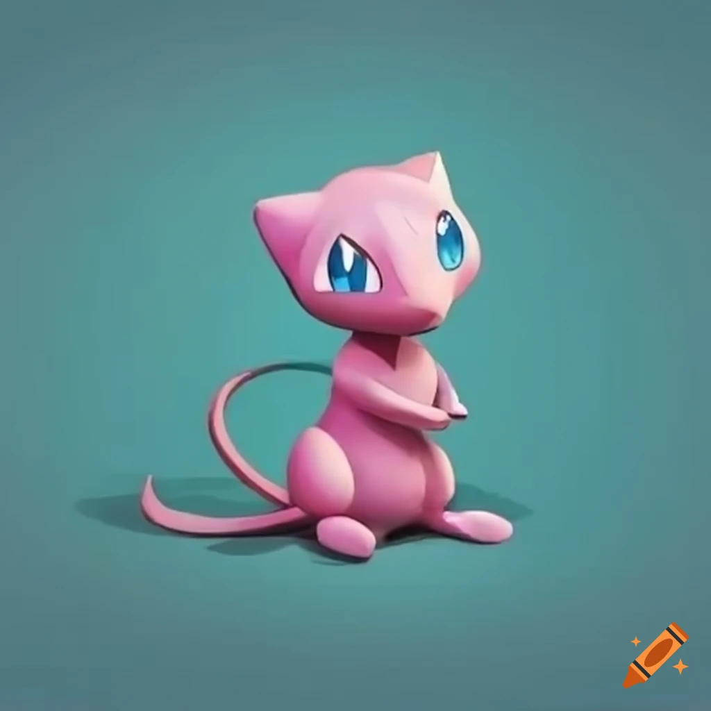 Mew sitting at a computer desk working on Craiyon