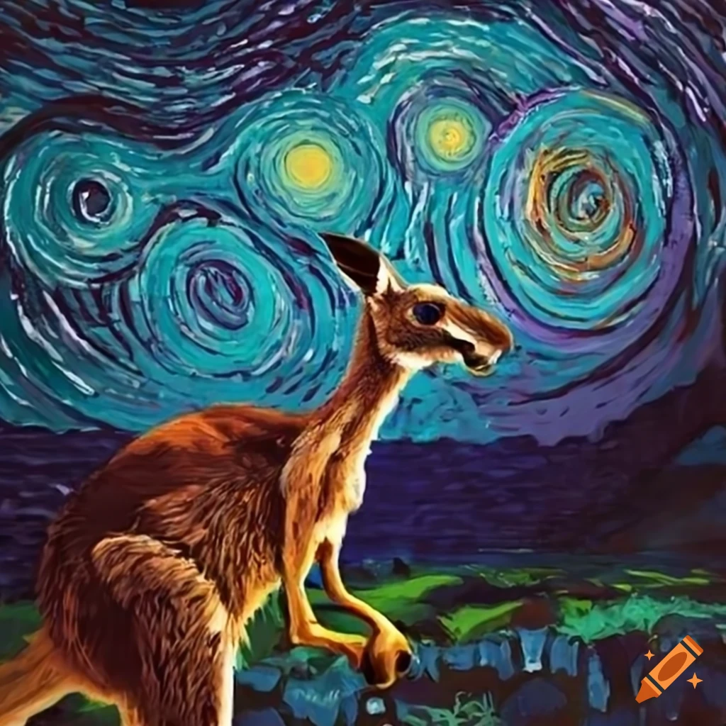 Starry night with a kangaroo silhouette on Craiyon