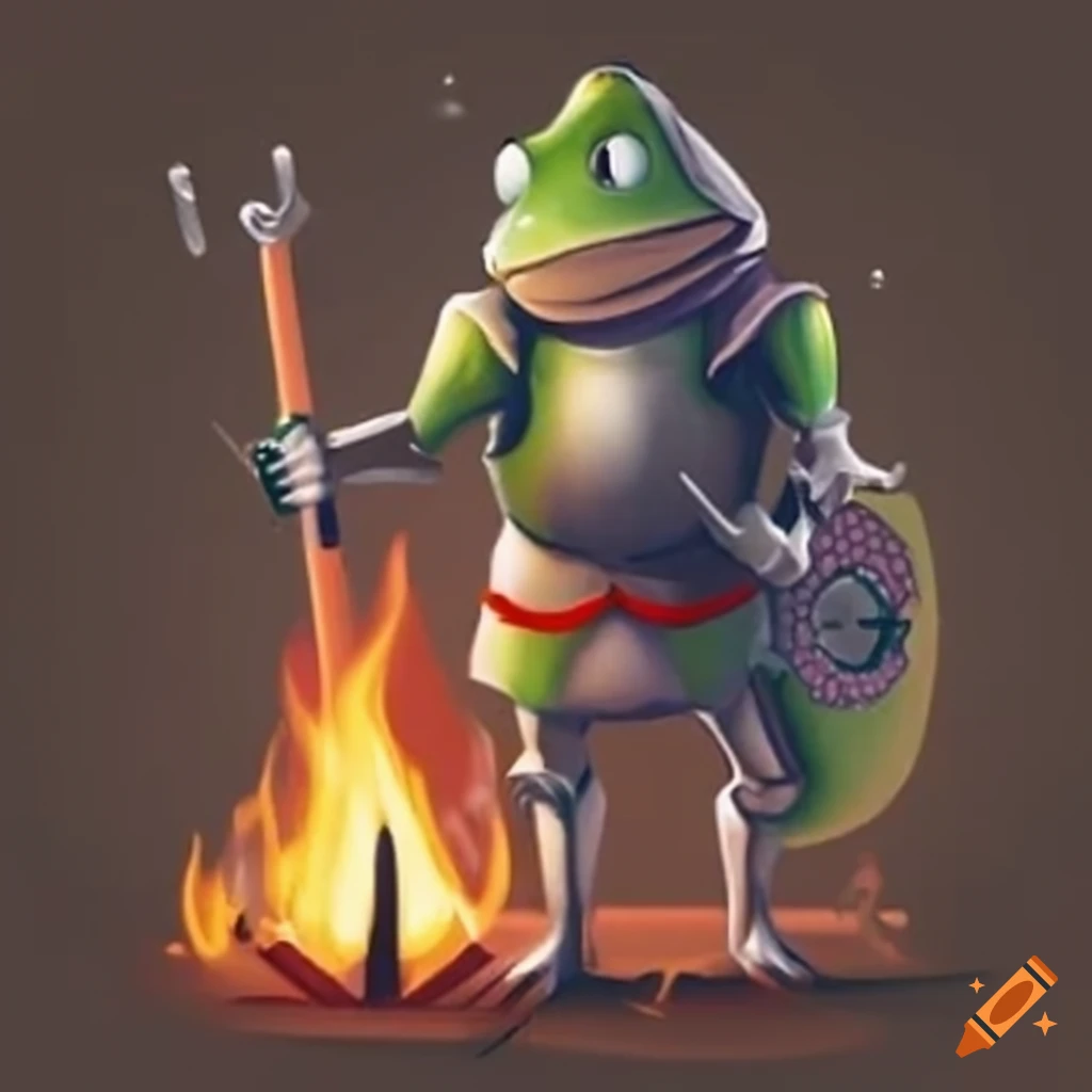 Frog knight near a campfire on Craiyon