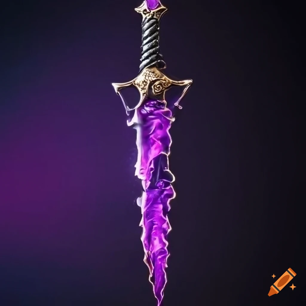 Dark matter dagger with a purple metal handle on Craiyon