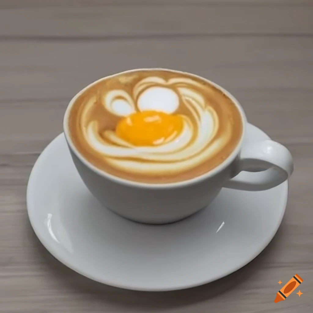 Latte art with fried egg design in cappuccino foam on Craiyon