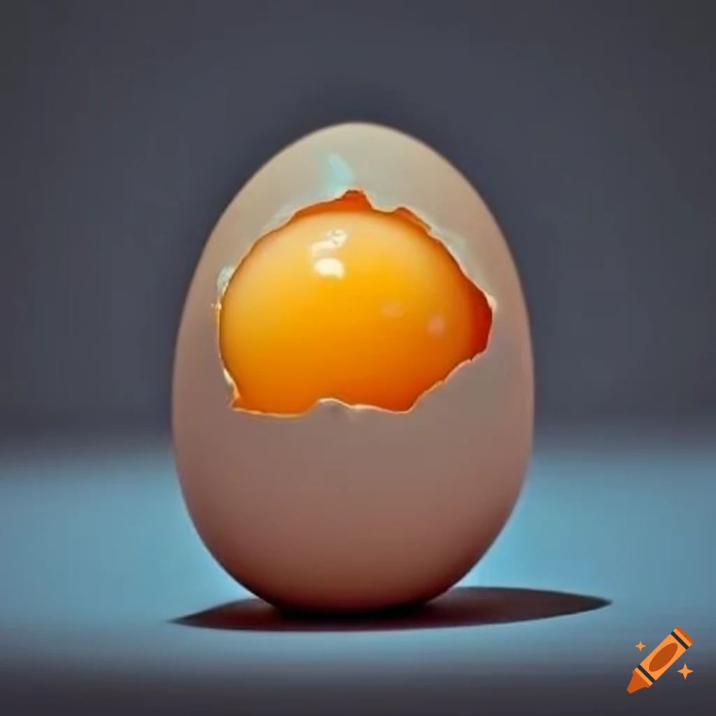 Unconscious egg-person inside a porous ovoid, oozing yolk and albumin ...