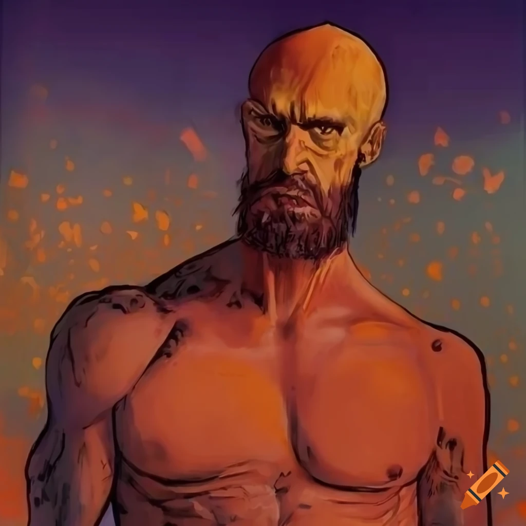 Surrealistic painting of a strong man in comic style on Craiyon