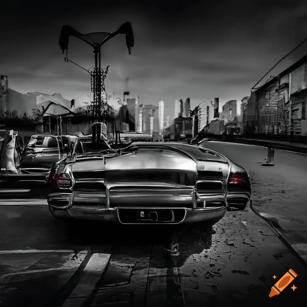 Captivating urban artwork with cars in grayscale and vibrant hues on ...