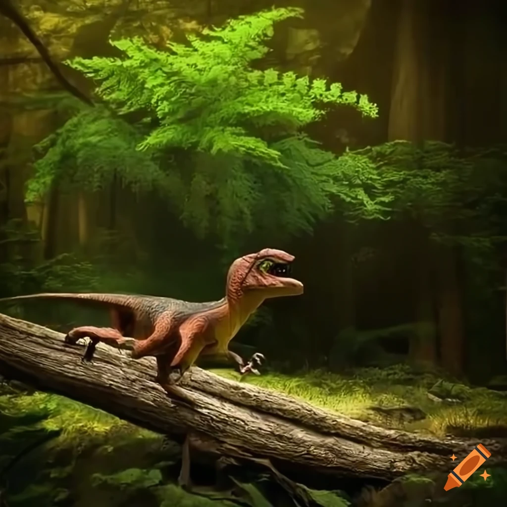 Group of pachycephalosaurus jumping over fallen tree in cedar forest on ...