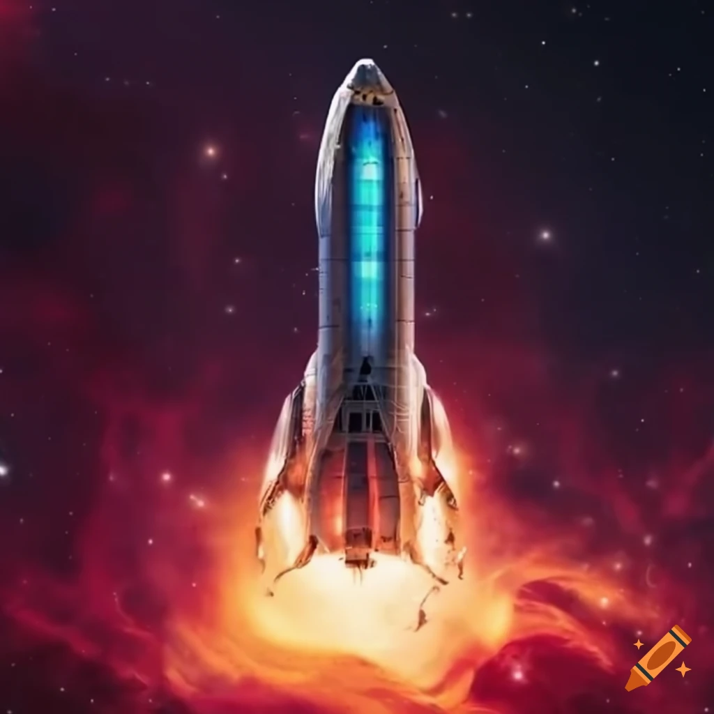 Generational starship flying through space and nebula on Craiyon